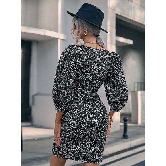 Zara | Dresses | Zara The Kacy Black Gray Puff Sleeve Dress Sz Medium ...